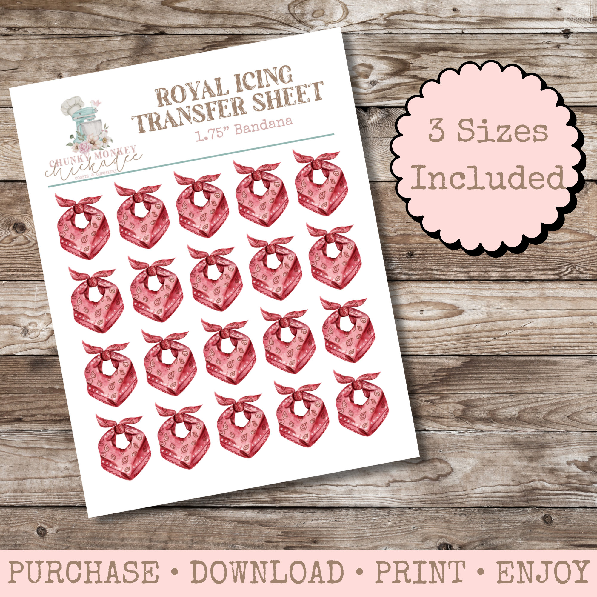 Bandana Royal Icing Transfer Sheet, Royal Icing Template, Royal Icing ...