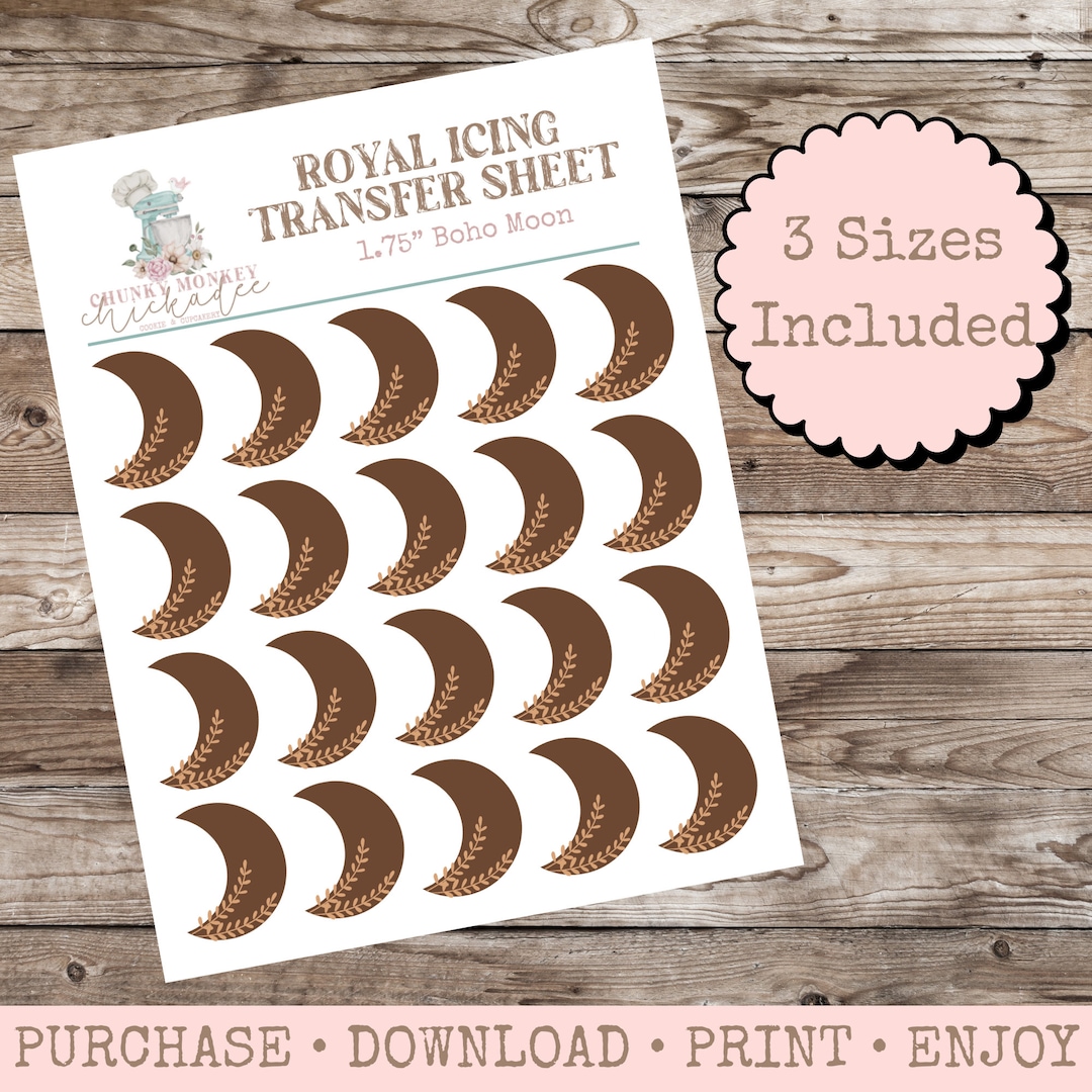 Boho Moon Royal Icing Transfer Sheet, Royal Icing Template, Royal Icing ...