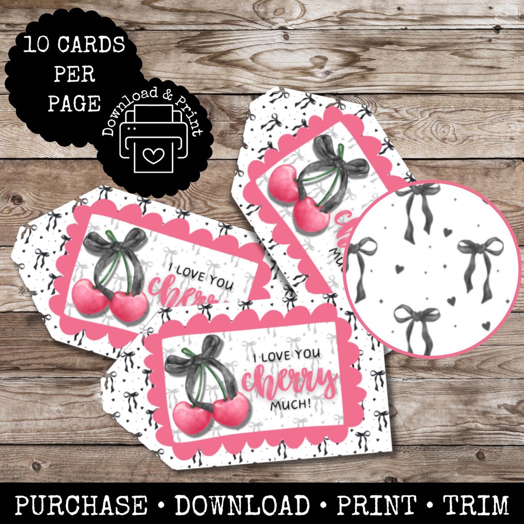 Cherry Valentine Cookie Tag, Printable Party Favor Tags, Digital ...