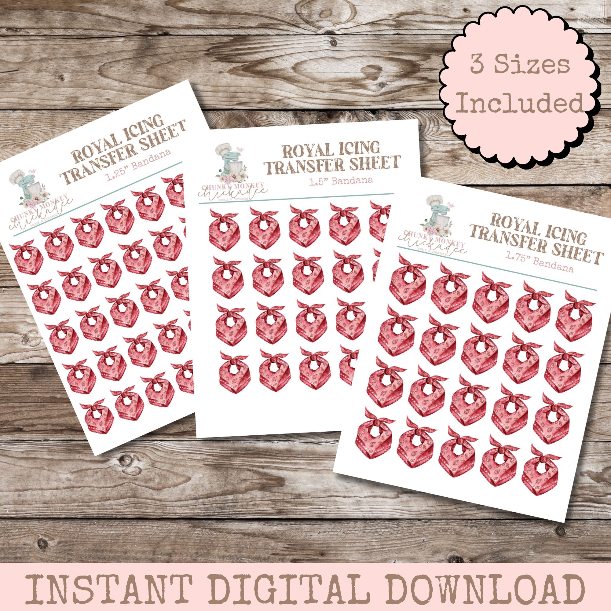 Bandana Royal Icing Transfer Sheet, Royal Icing Template, Royal Icing ...