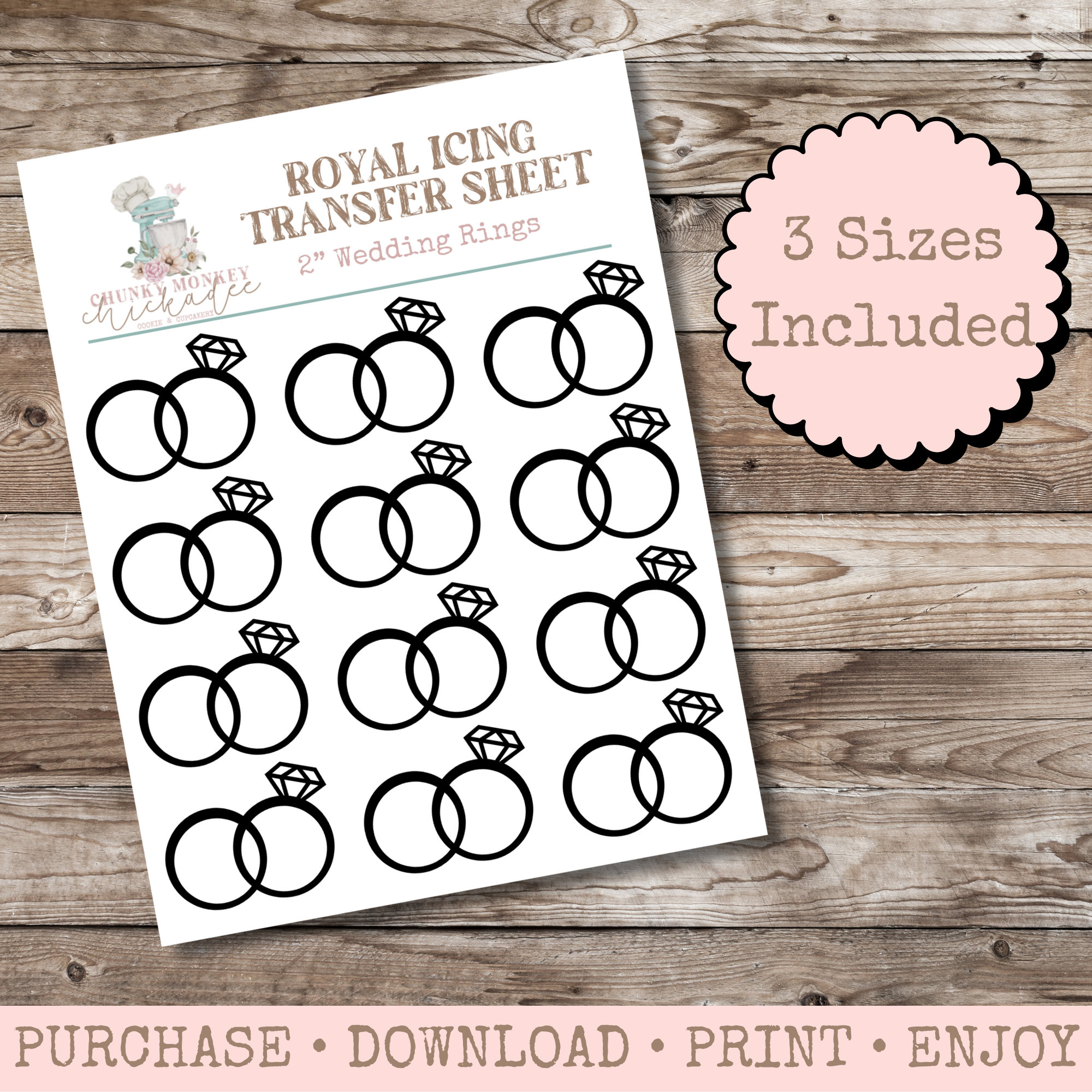 Wedding Rings Royal Icing Transfer Sheet, Royal Icing Template, Royal ...
