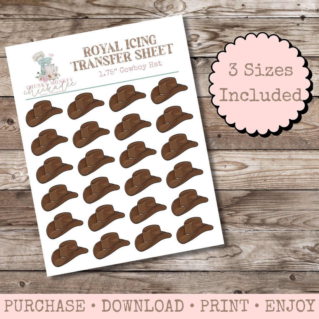 Cowboy Hat Royal Icing Transfer Sheet, Royal Icing Template, Royal ...