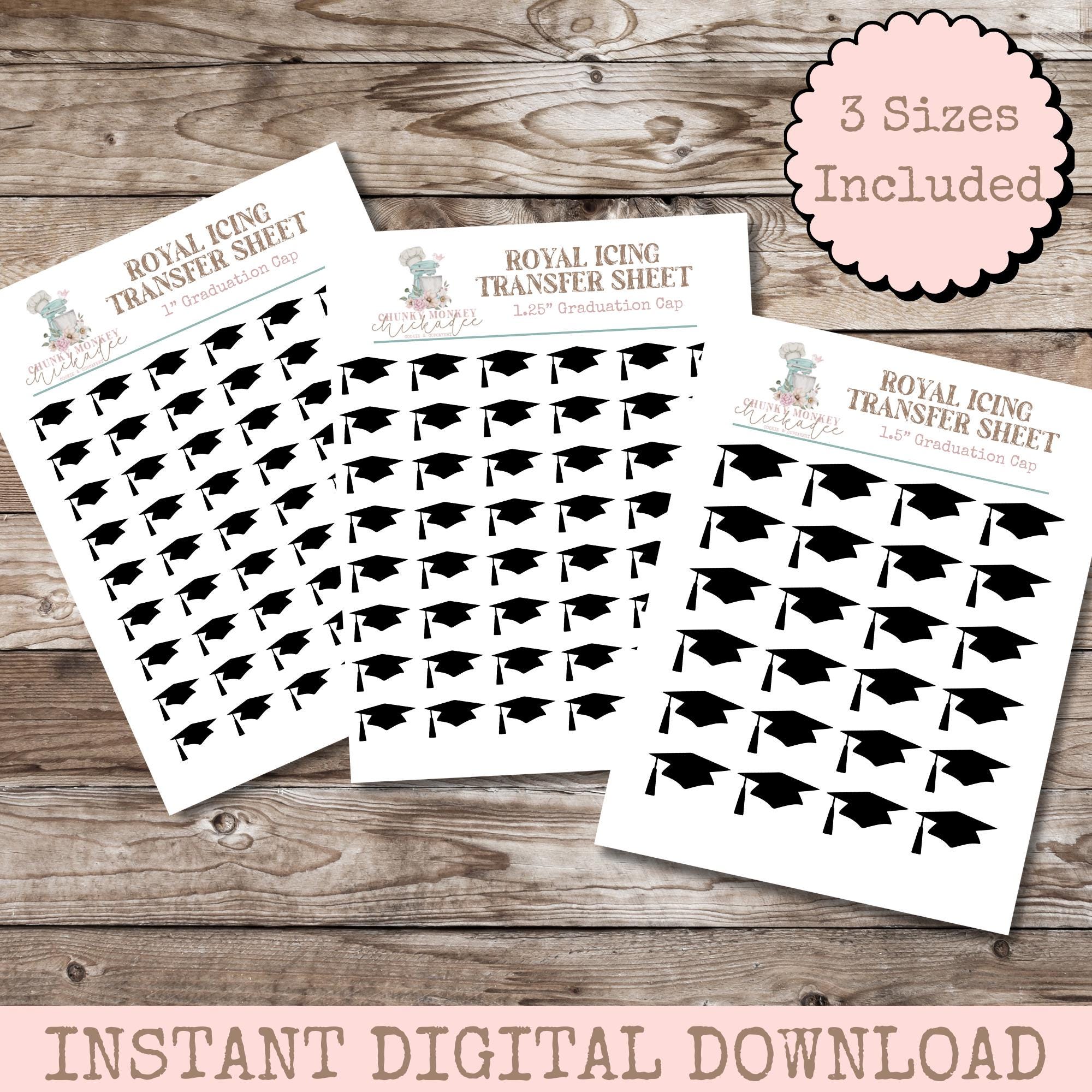 Graduation Cap Royal Icing Transfer Sheet, Royal Icing Template, Royal Icing Design Template ...