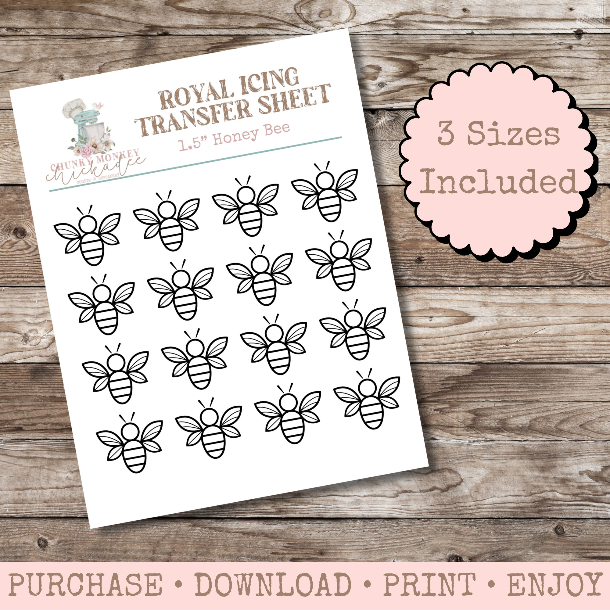 Honeybee Royal Icing Transfer Sheet, Royal Icing Template, Royal Icing ...
