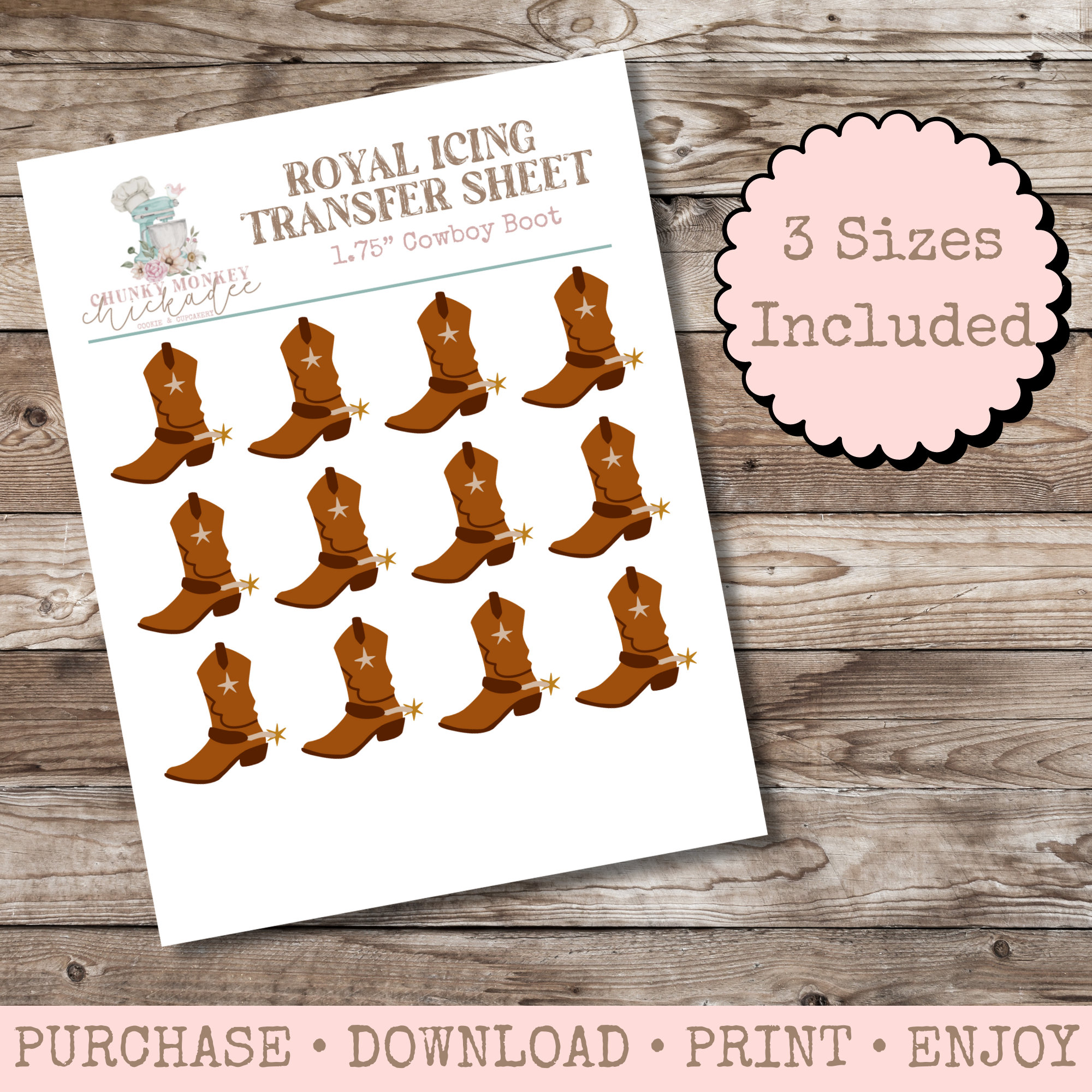 Cowboy Boot Royal Icing Transfer Sheet, Royal Icing Template, Royal ...