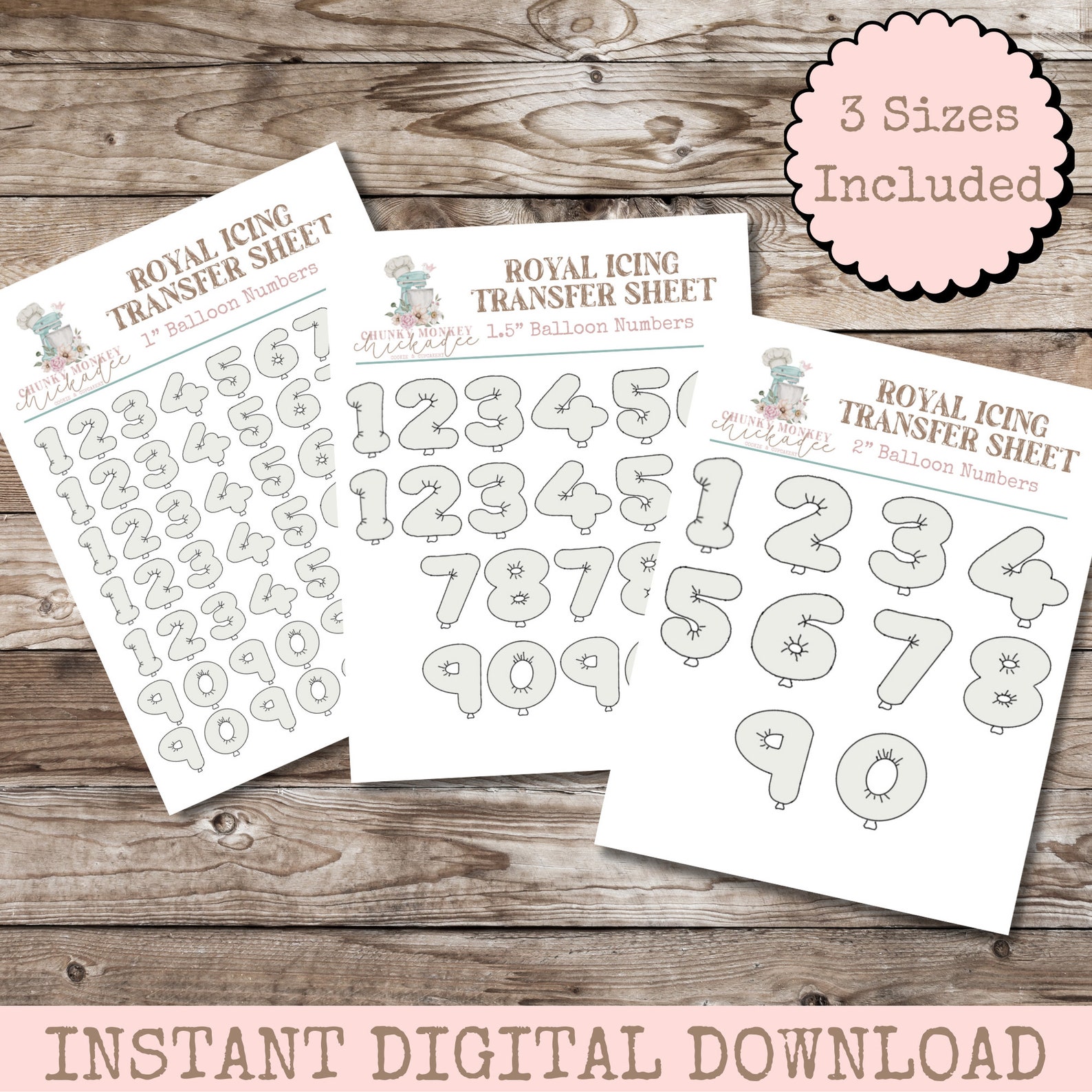 Balloon Numbers Royal Icing Transfer Sheet, Royal Icing Template, Royal ...