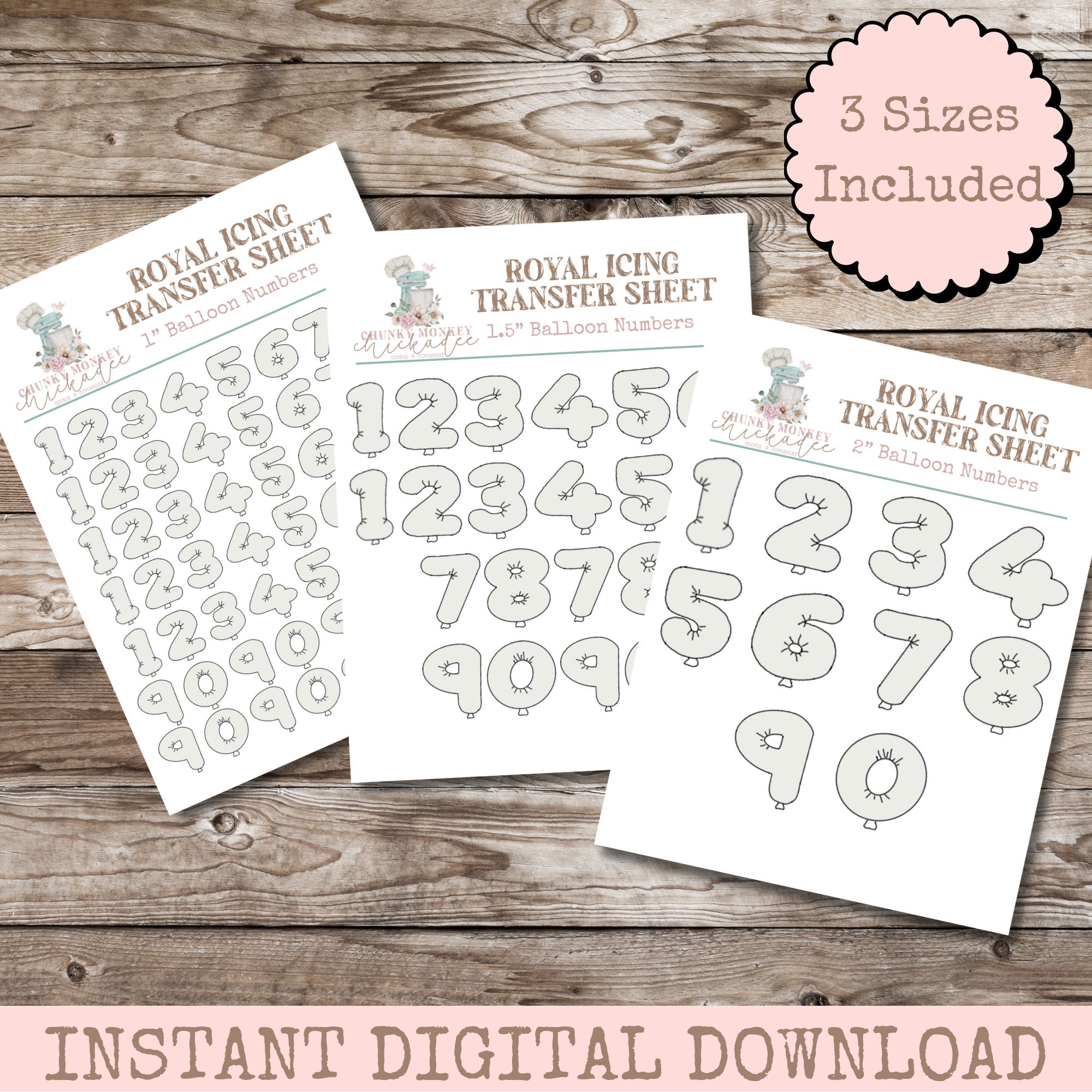 Balloon Numbers Royal Icing Transfer Sheet, Royal Icing Template, Royal ...