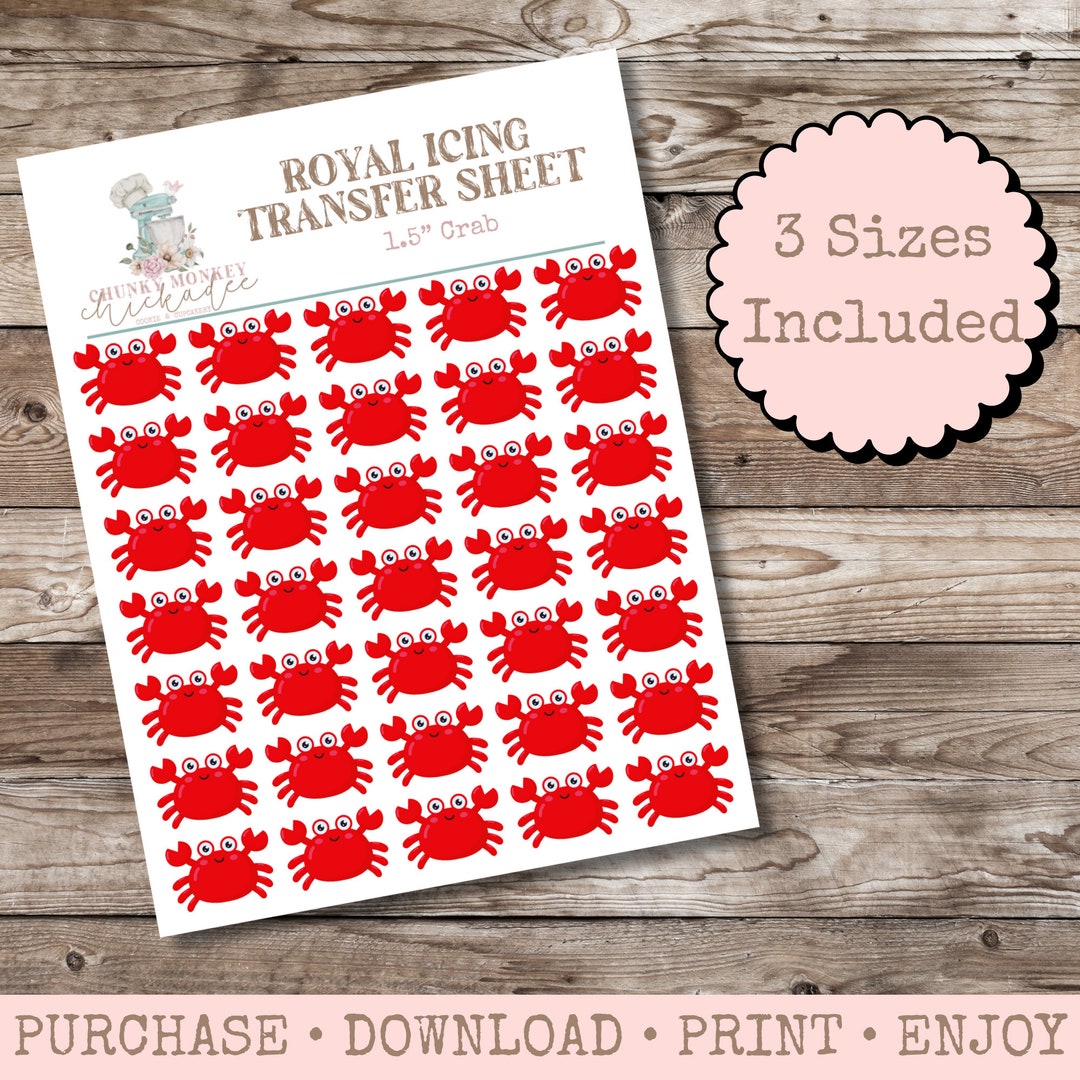 Crab Royal Icing Transfer Sheet, Royal Icing Template, Royal Icing ...