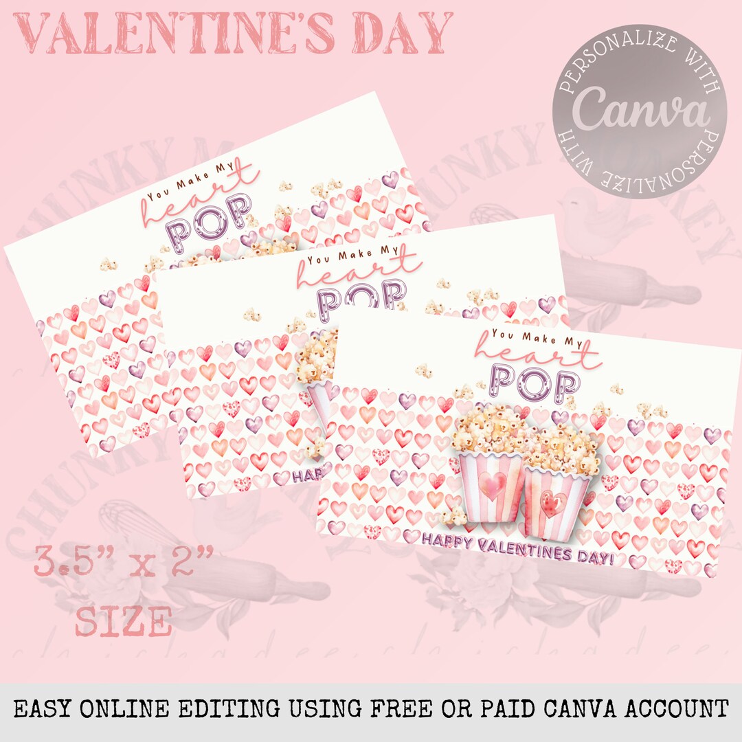 CANVA Editable You Make My Heart Pop Valentines Day Tag, Printable ...
