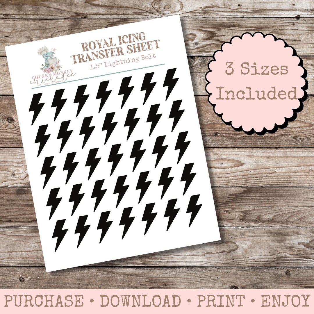 Lightning Bolt Royal Icing Transfer Sheet, Royal Icing Transfer, Royal ...