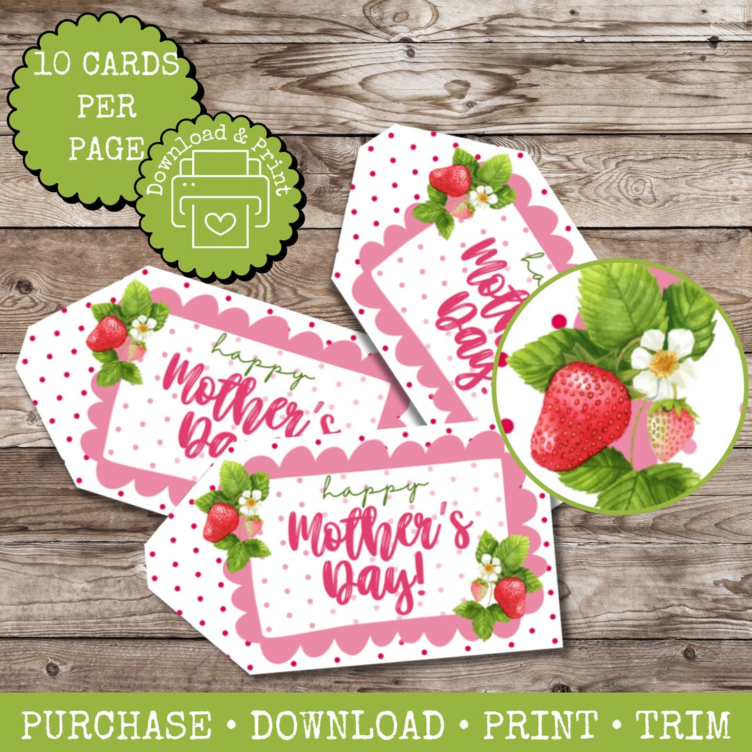 Strawberry Cookie Tag, Printable Party Favor Tags, Digital Download Tag ...
