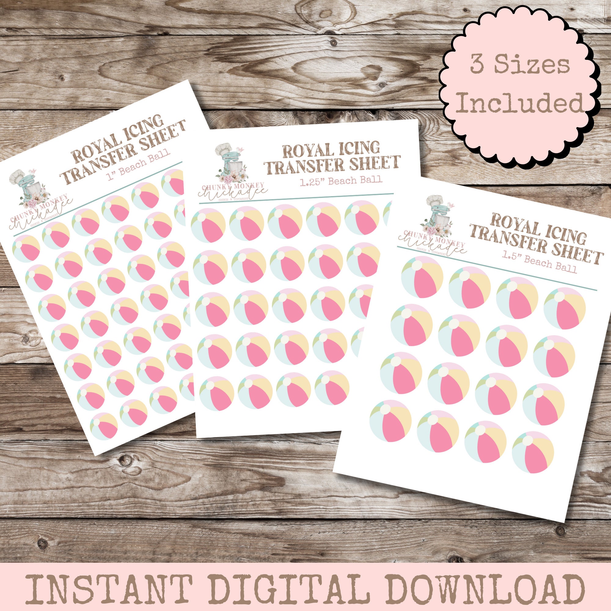 Beach Ball Royal Icing Transfer Sheet, Royal Icing Template, Royal ...