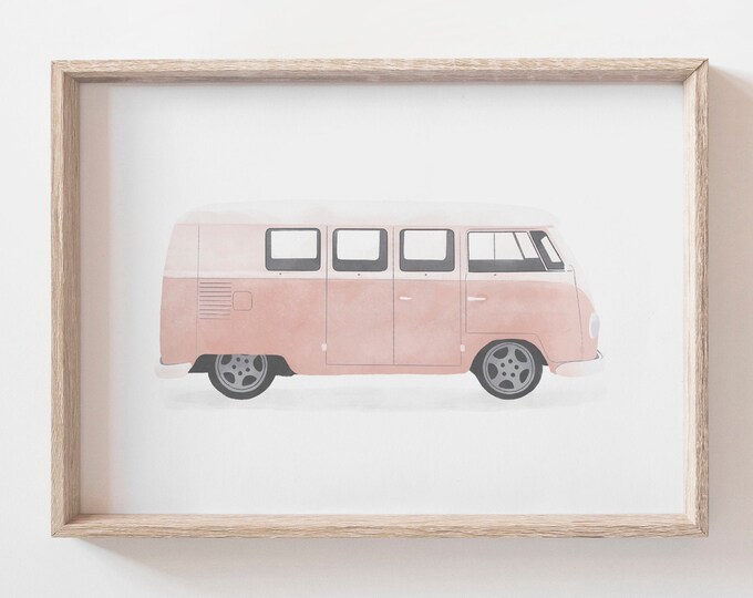 Pink Retro Van Print Printable Wall Art Beach Nursery Decor - Etsy