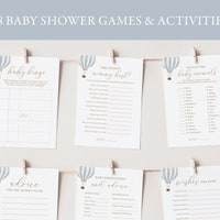 Editable Blue Hot Air Balloon Baby Shower Games Bundle, Printable ...
