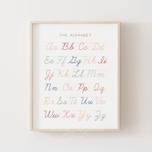 Rainbow Cursive Alphabet Poster, Handwriting Chart Print, Educational ...