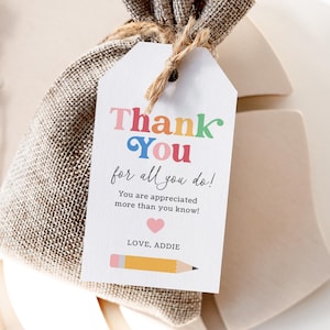 Rainbow Teacher Appreciation Week Tag Template, Printable Thank You for ...