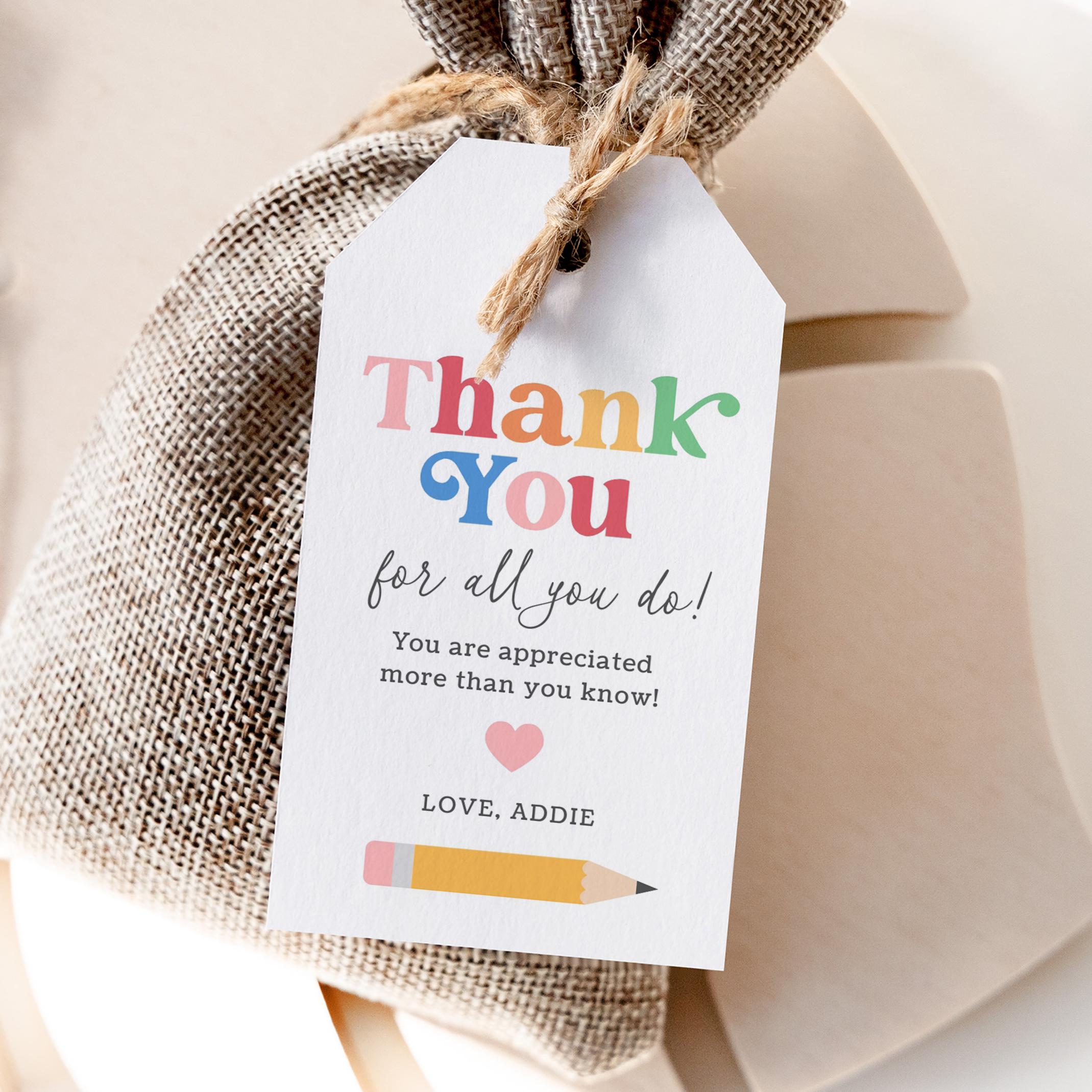Rainbow Teacher Appreciation Week Tag Template, Printable Thank You for ...