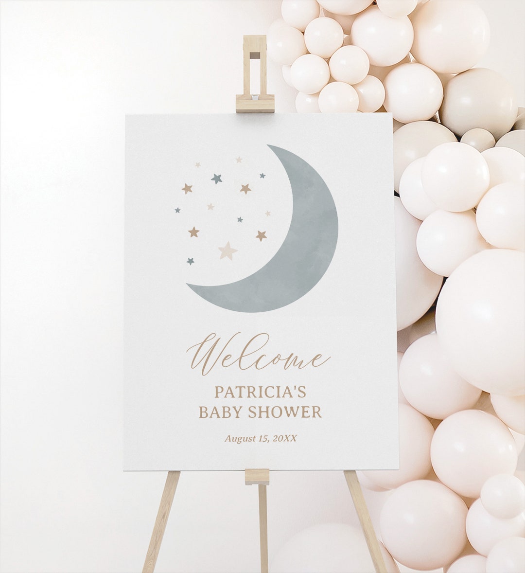 Over the Moon Baby Shower Welcome Sign, Moon and Stars Baby Shower ...