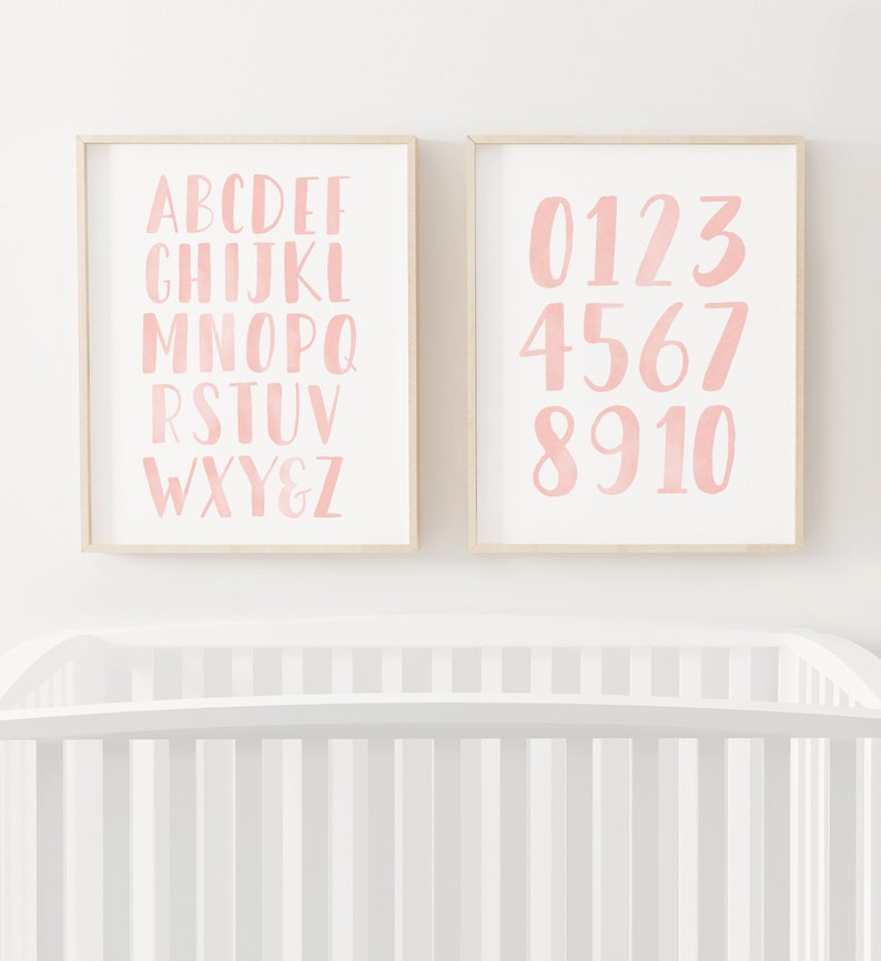Pink Alphabet and Numbers Set of 2 Prints Alphabet Poster - Etsy