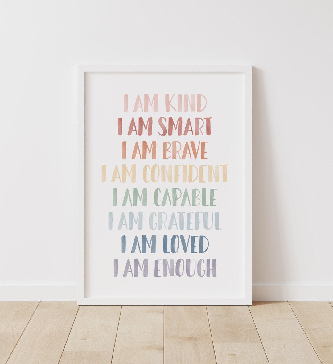 Rainbow Affirmations Print, I Am Kind Smart Loved Inspirational ...