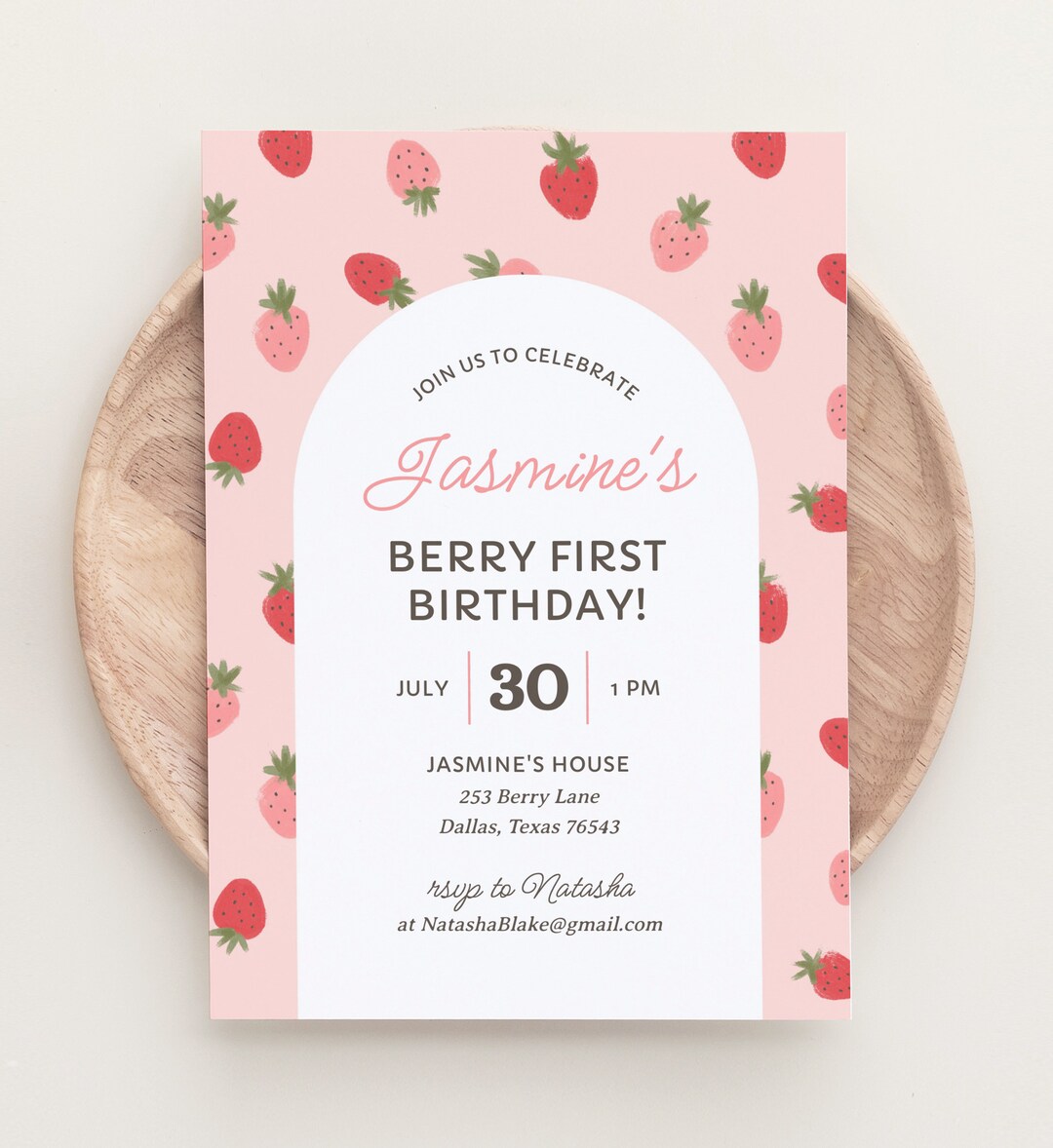 Editable Strawberry 1st Birthday Party Invitation, Berry First Birthday ...