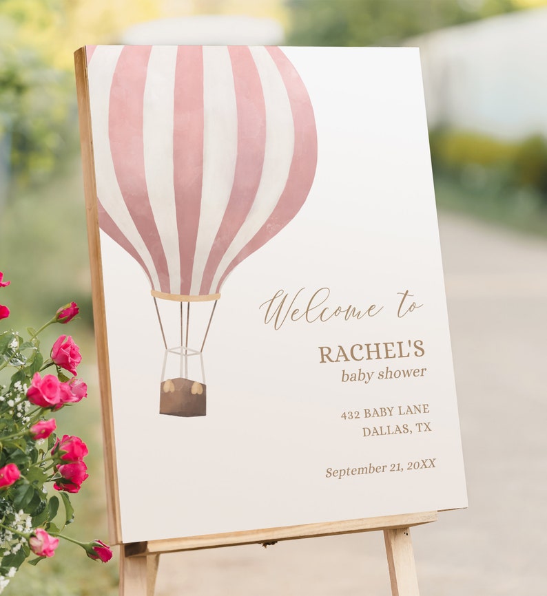 Pink Hot Air Balloon Baby Shower Welcome Sign Girl Baby - Etsy