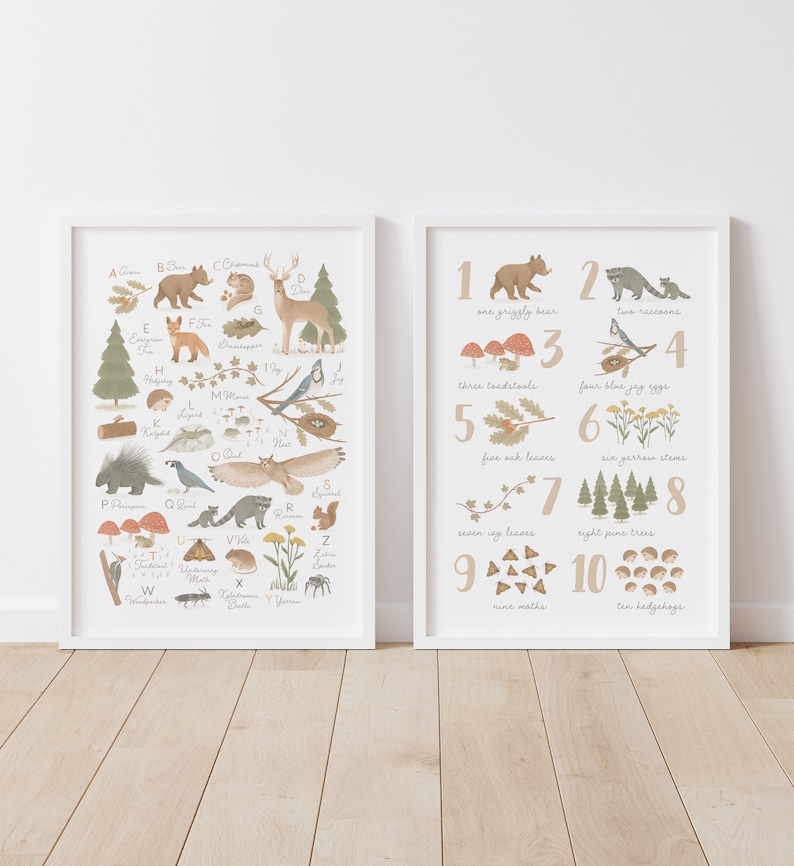 Woodland Alphabet Poster Woodland Alphabet and Numbers - Etsy
