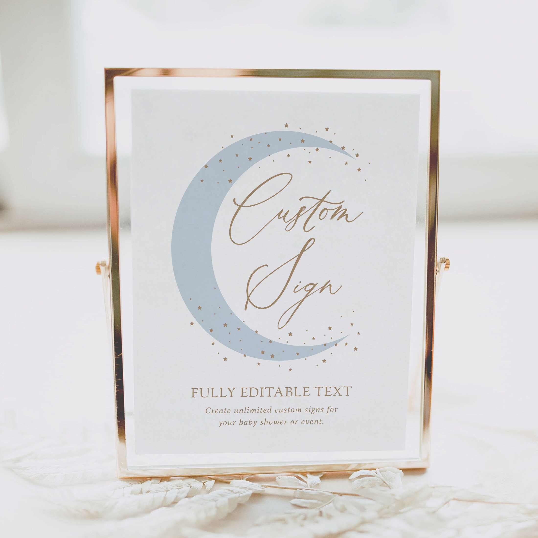 Editable Over the Moon Baby Shower Custom Sign, Printable Blue Moon and ...