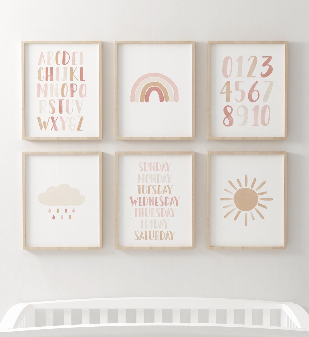 Neutral Rainbow Wall Art Set of 6 Prints, PRINTABLE Educational Wall ...
