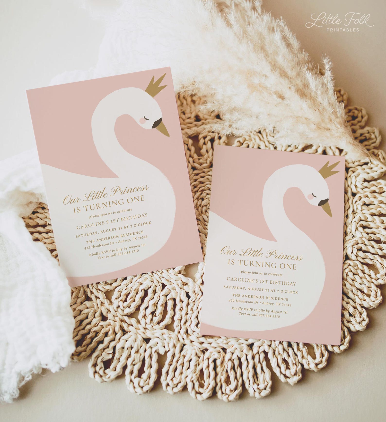 Swan Birthday Invitation, Pink Swan Girl Birthday Invite, Swan Princess ...