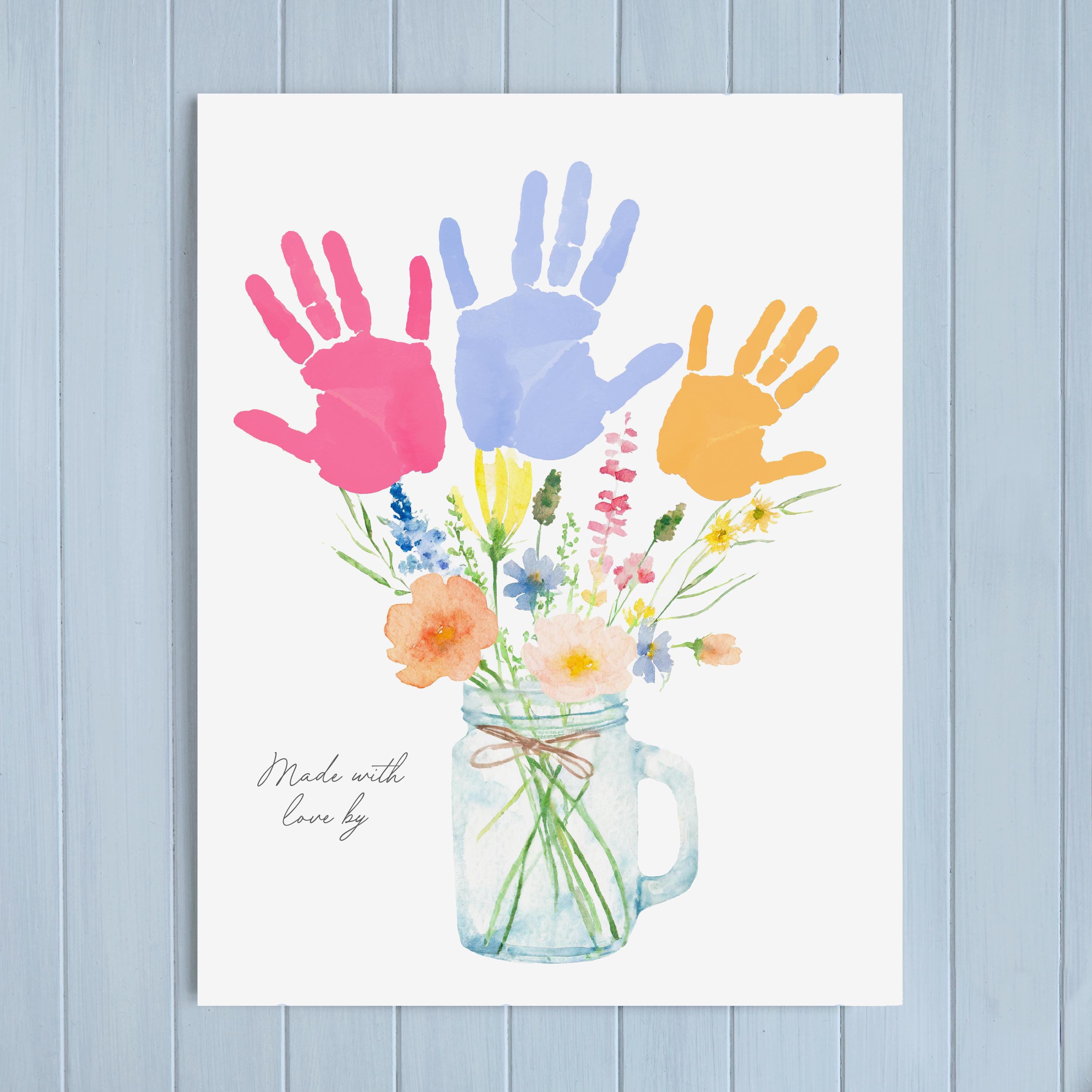 Mother's Day Flower Handprint Art Printable, Pastel Bouquet Hand Print ...