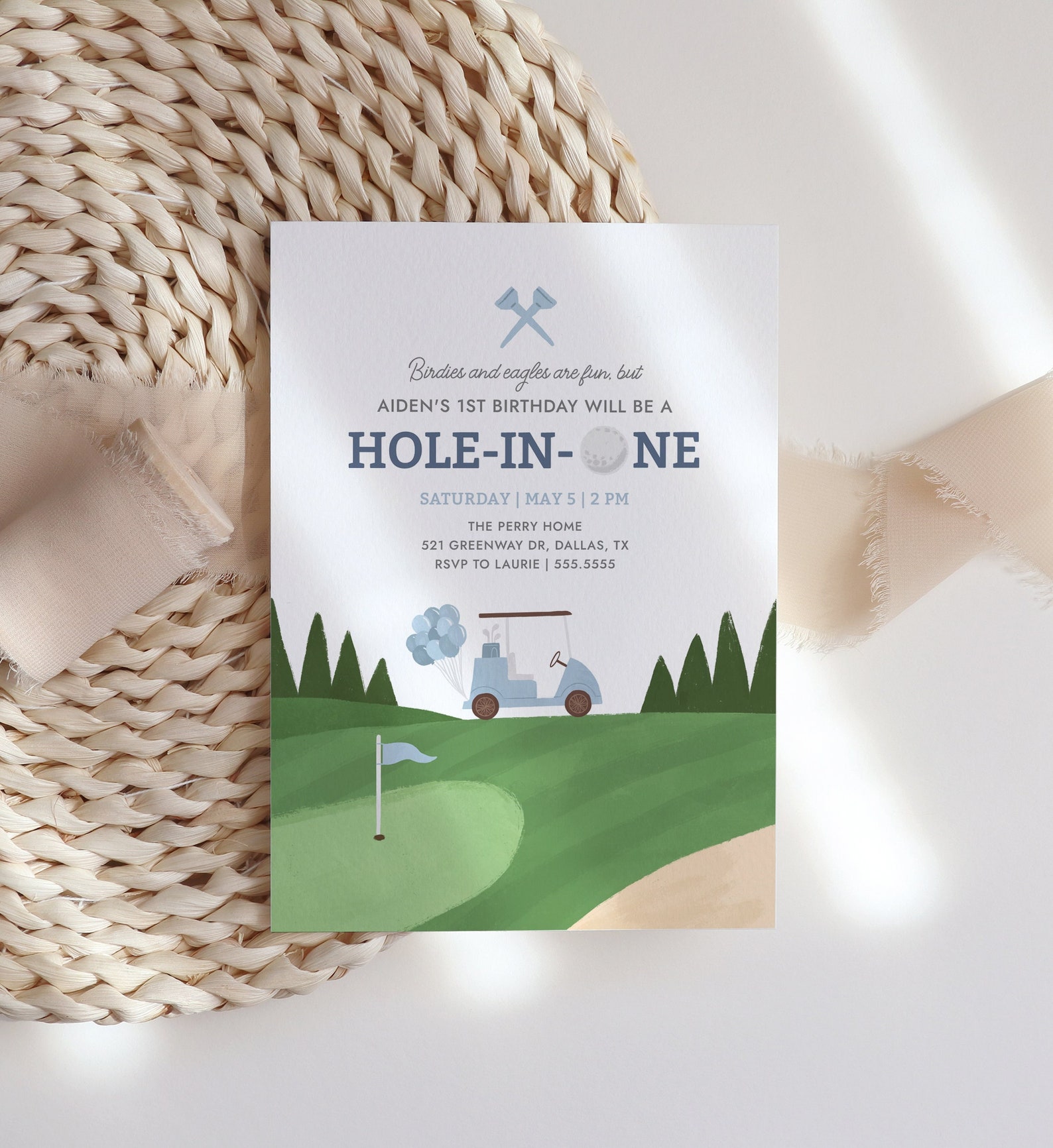 Editable Golf 1st Birthday Party Invitation, Hole in One Birthday Party ...