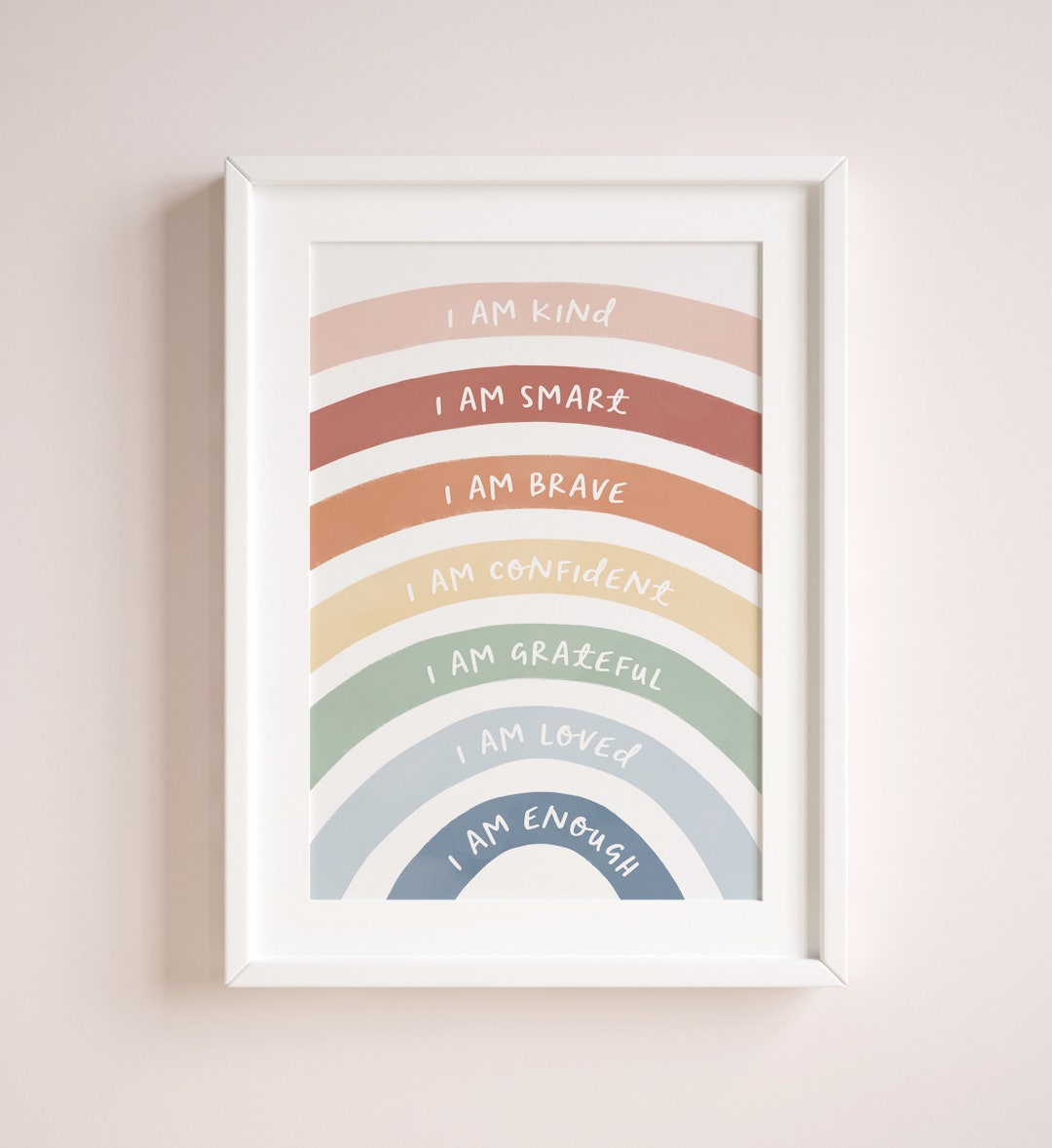 Rainbow Affirmations Print, I Am Kind Smart Loved Wall Art, Printable ...