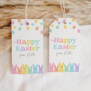 Happy Easter Gift Tag Template, Pastel Rainbow Easter Bunny Favor Tag ...