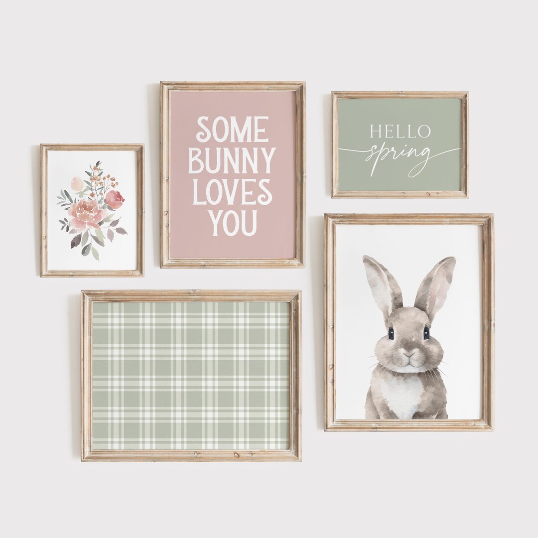 Printable Easter Wall Art, Watercolor Bunny Print, Floral Spring Wall ...