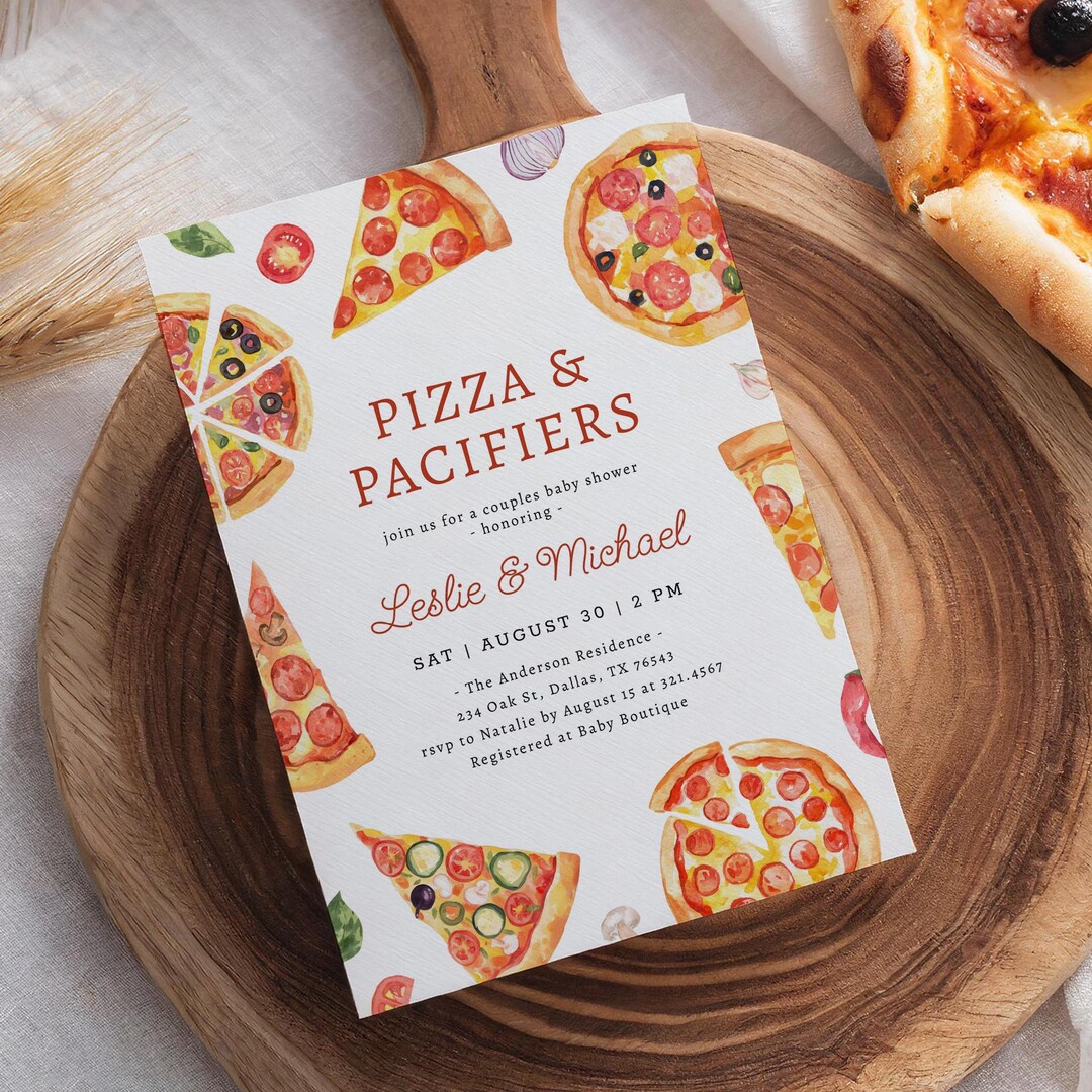 Pizza Baby Shower Invitation, Pizza and Pacifiers Baby Shower Invite ...