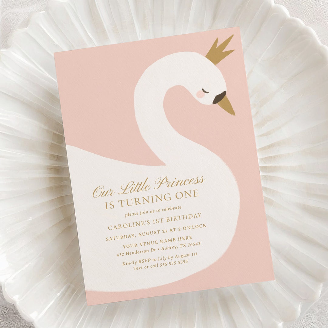 Swan Birthday Invitation, Pink Swan Girl Birthday Invite, Swan Princess ...