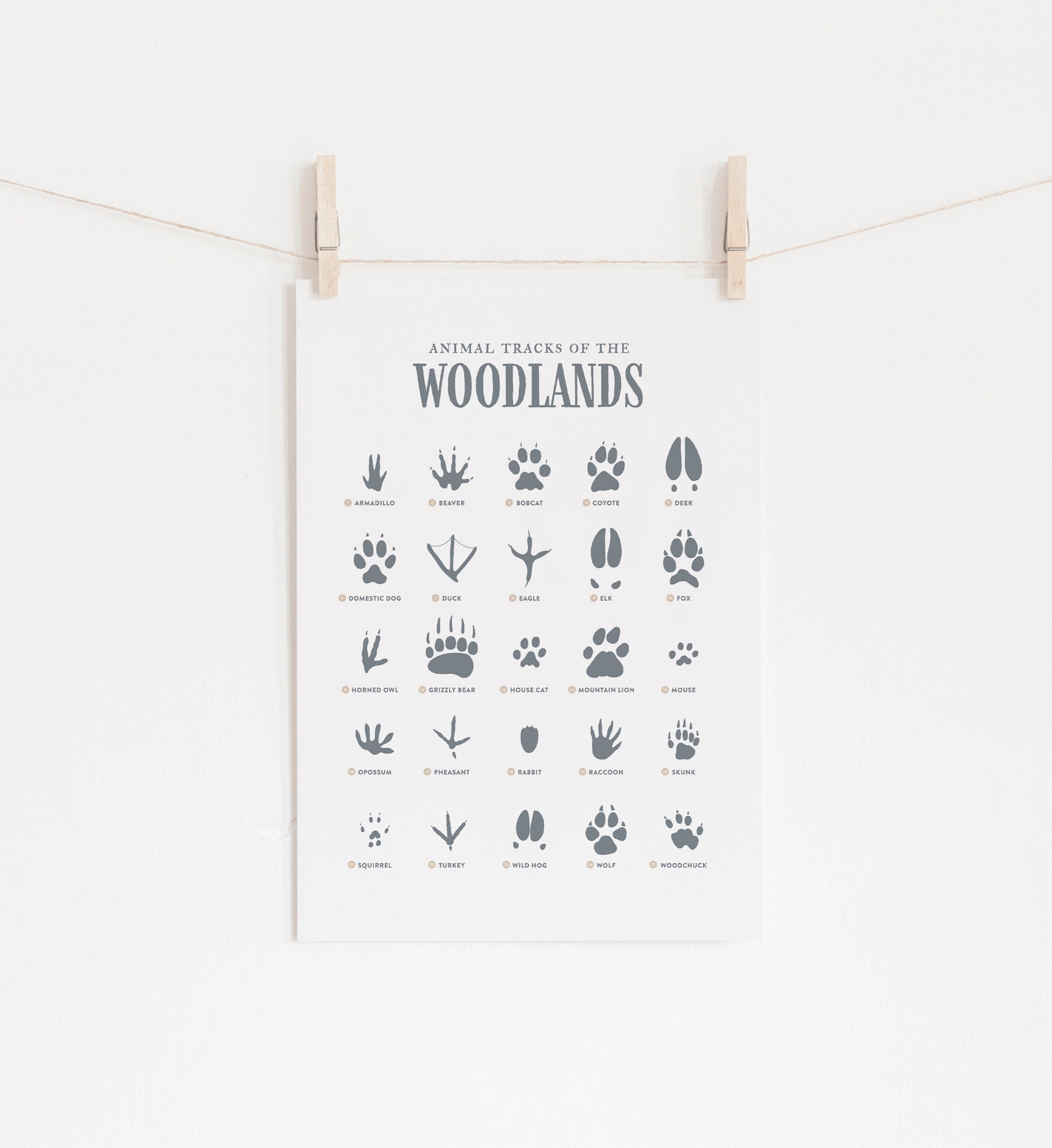 Blue Animal Tracks Print Woodland Nursery Decor Printable - Etsy