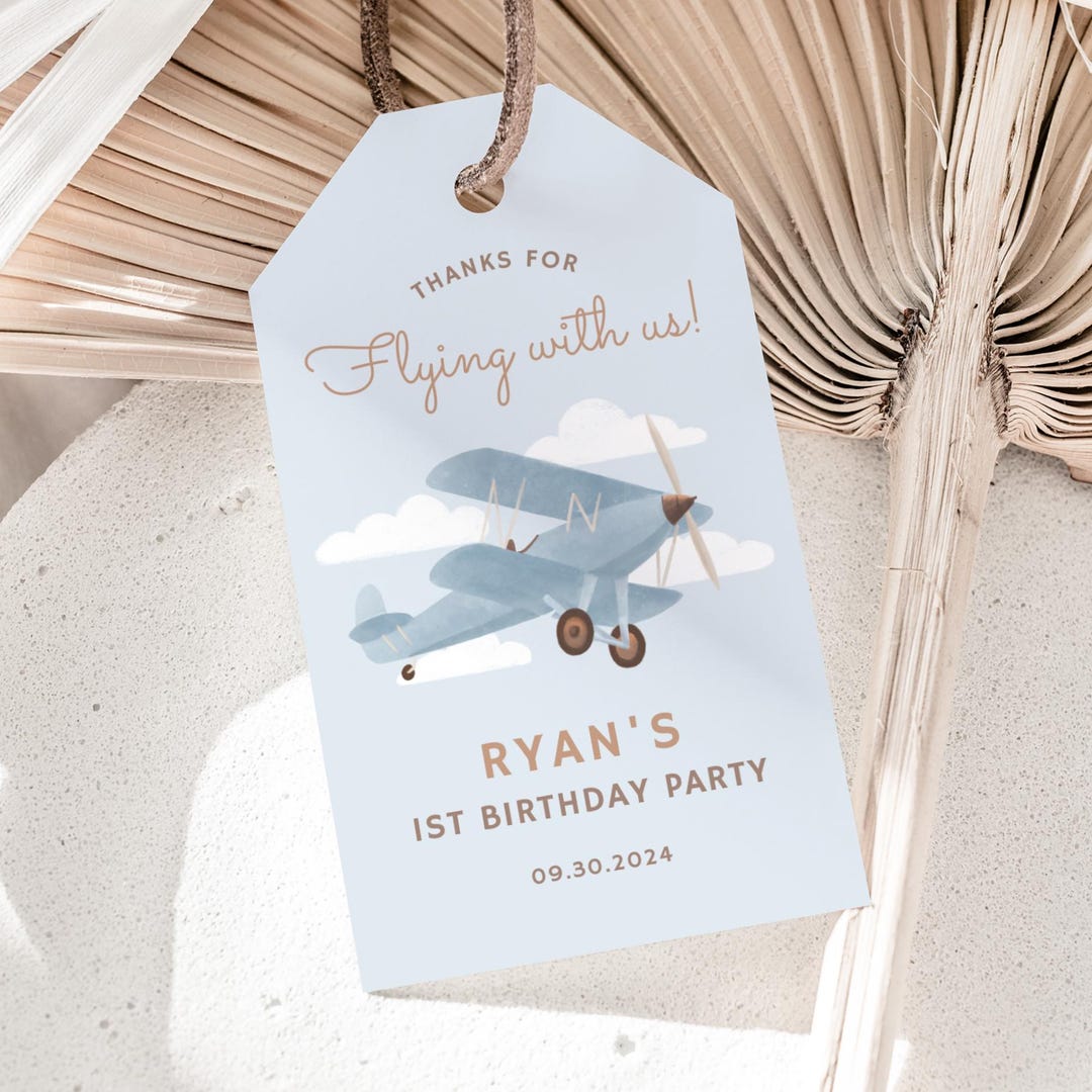 Editable Airplane Birthday Party Favor Tag Template, Printable Vintage ...
