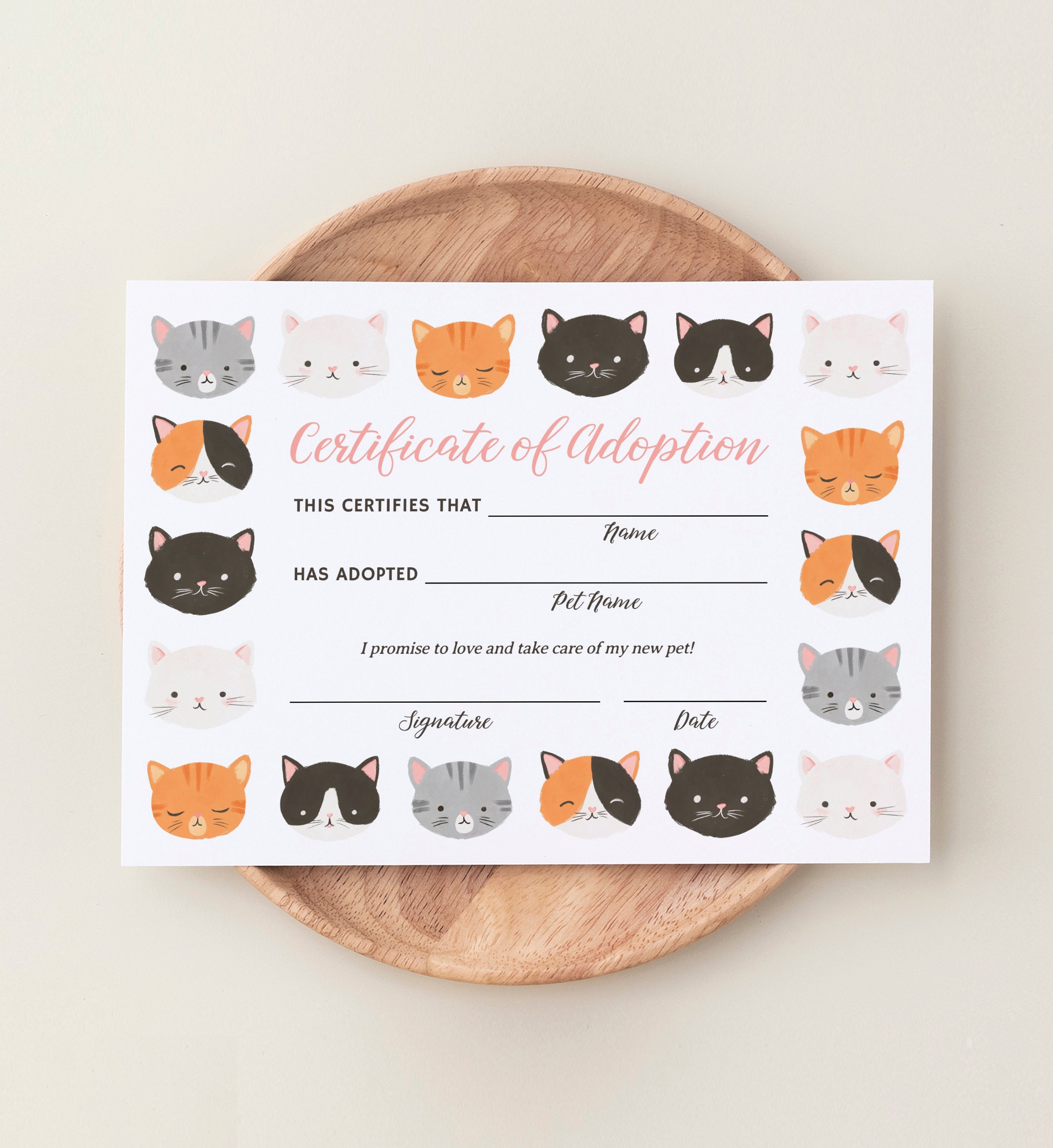 Editable Kitten Birthday Adoption Certificate Template, Printable Kitty ...