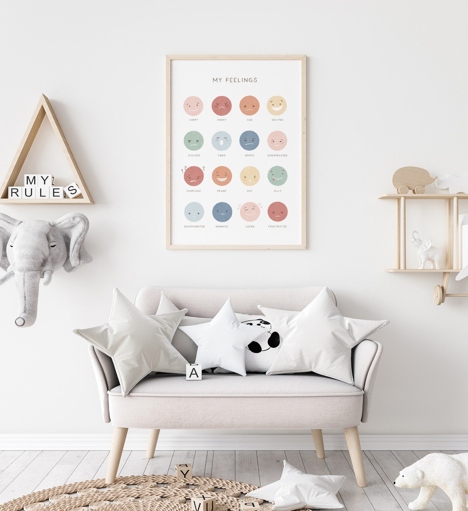 Rainbow Feelings Chart, Emotions Print, PRINTABLE Wall Art, Montessori ...