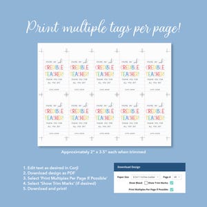Rainbow Teacher Appreciation Week Tag Template, Printable Thank You ...