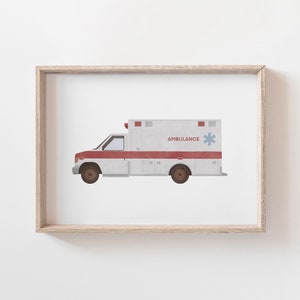 Ambulance Print, Printable Ambulance Wall Art, Emergency Vehicle Kids ...