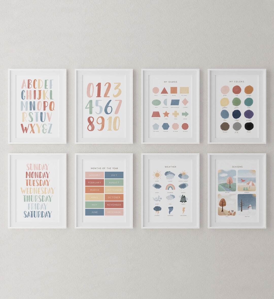 Rainbow Classroom Decor, Set of 8 Classroom Prints, Educational Prints ...