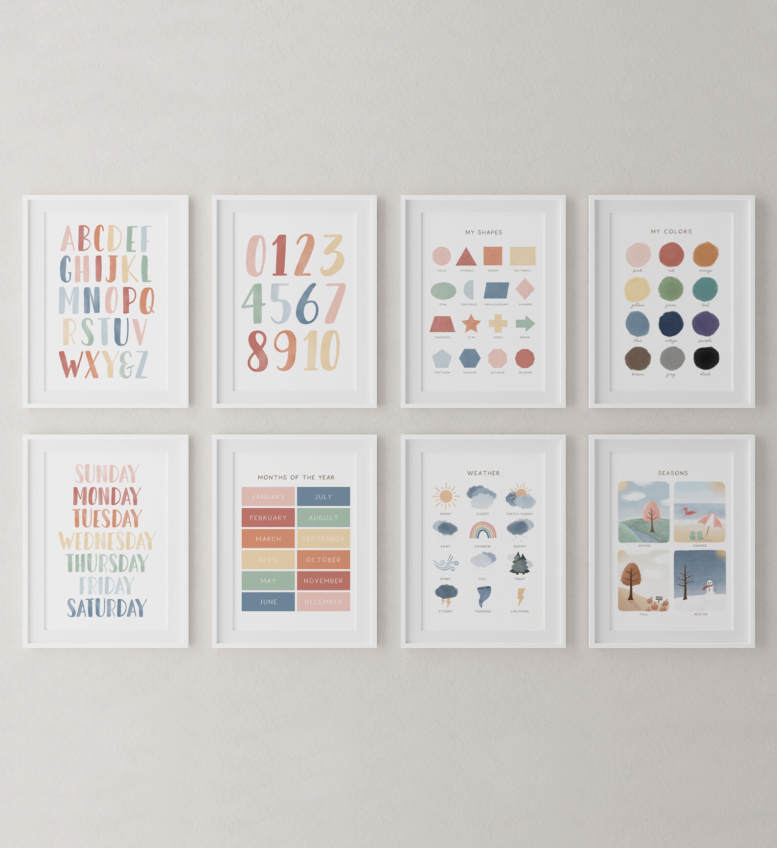 Rainbow Classroom Decor, Set of 8 Classroom Prints, Educational Prints ...