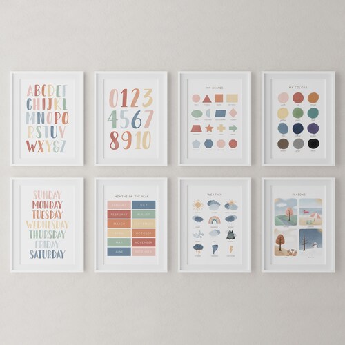 Educational Prints Set of 8 Preschool Posters Classroom - Etsy