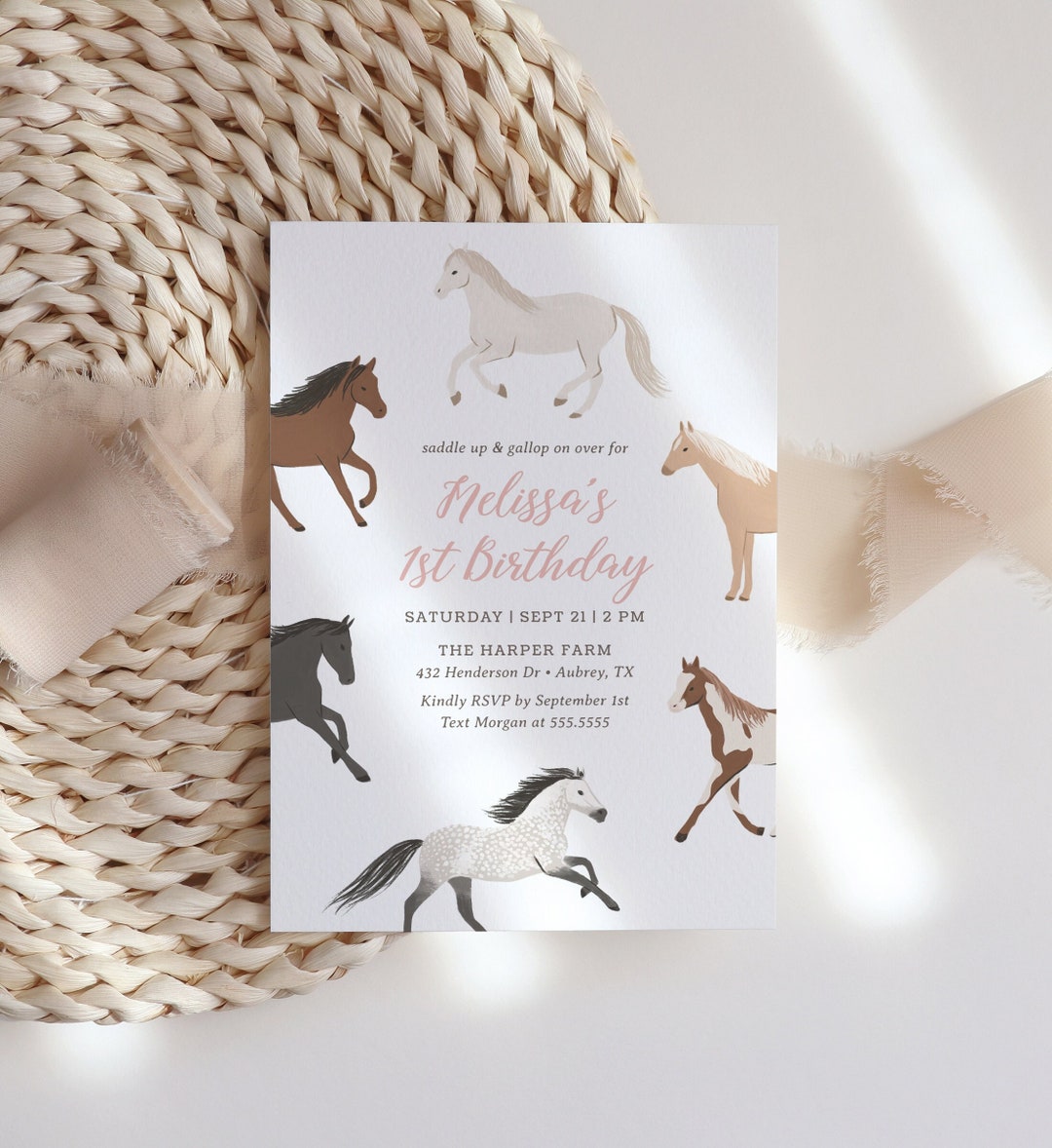 Editable Horse Birthday Invitation, Cowgirl Horse Birthday Party Invite ...