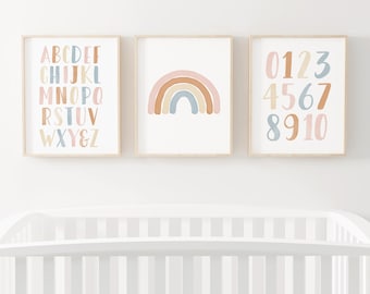 Neutral Rainbow Wall Art Set of 3 Prints Neutral Alphabet | Etsy