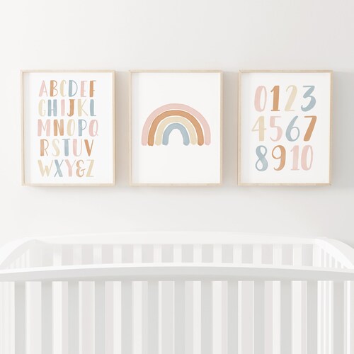 Alphabet Numbers Rainbow Art Print Instant Download Nursery - Etsy