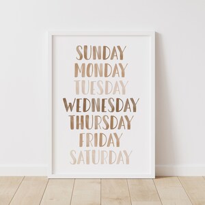 Neutral Days of the Week Poster, Printable Educational Wall Art ...